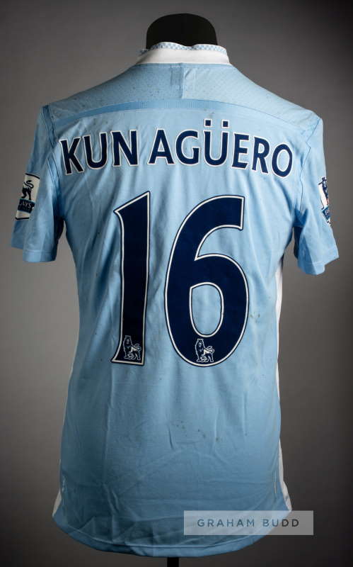 Historic blue Manchester City No.16 shirt worn by Sergio Agüero to be ...